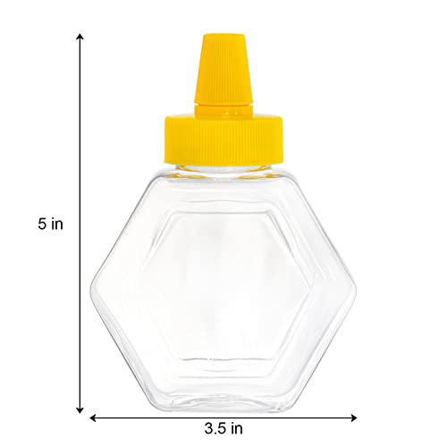Elsjoy 16 Pack Plastic Honey Bottle Jars, 7 Oz Honey Squeeze Bottles Empty Honey Jars with Spout, Refillable Condiment Squeeze Bottles Clear Honey Container for Storing and Dispensing, Hexagon Shape