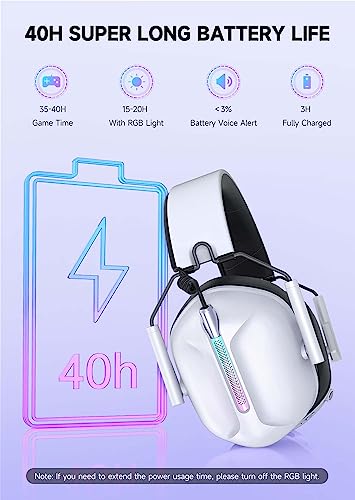 Gvyugke Captain 500 Wireless Gaming Headset, 2.4GHz USB Wireless Headset with Microphone for PS4/PS5/PC/Switch, Bluetooth 5.2 Gaming Headphones with 40H Battery, RGB Light, Ergonomic Design(White)