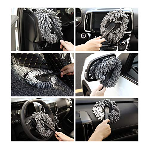 MoKo Car Duster, 2 Pack Super Soft Microfiber Car Dash Duster Detail Brush Set Interior Exterior Cleaning Dusting and Washing Tool for Car Motorcycle Automotive Dashboard Air Vents - Grey