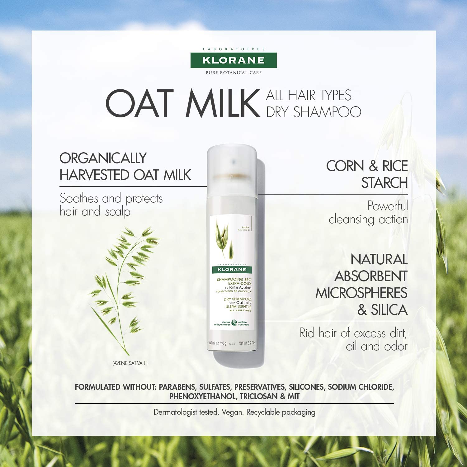 Klorane Dry Shampoo Discovery Set. Soothe, Control Oil, Detox. All Hair Types, No White Residue, Paraben & Sulfate-Free, 3 x 1.0 oz, 3 ct.