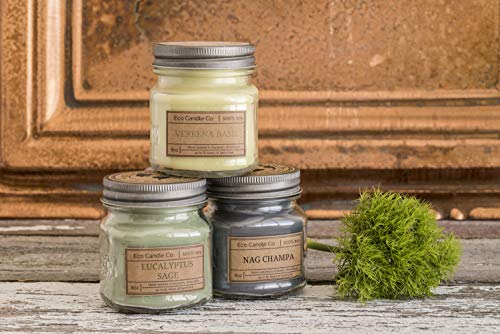 Eco Candle Co. Mason Jar Candle, Citrus Squeeze, 8 oz. - Scents of Orange, Tangerine, Grapefruit, Lemon, & Lime - 100% Soy Wax, No Lead, Kraft Label & Antiqued Pewter Lid, Hand Made, Midwest Soybeans