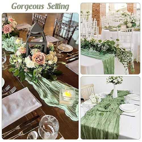 6 Pieces Sage Green 10FT Cheesecloth Table Runner Boho Gauze Fabric Table Runner Rustic Sheer Runner for Wedding Birthday Baby Shower Party Boho Table Decoration(Sage Green)