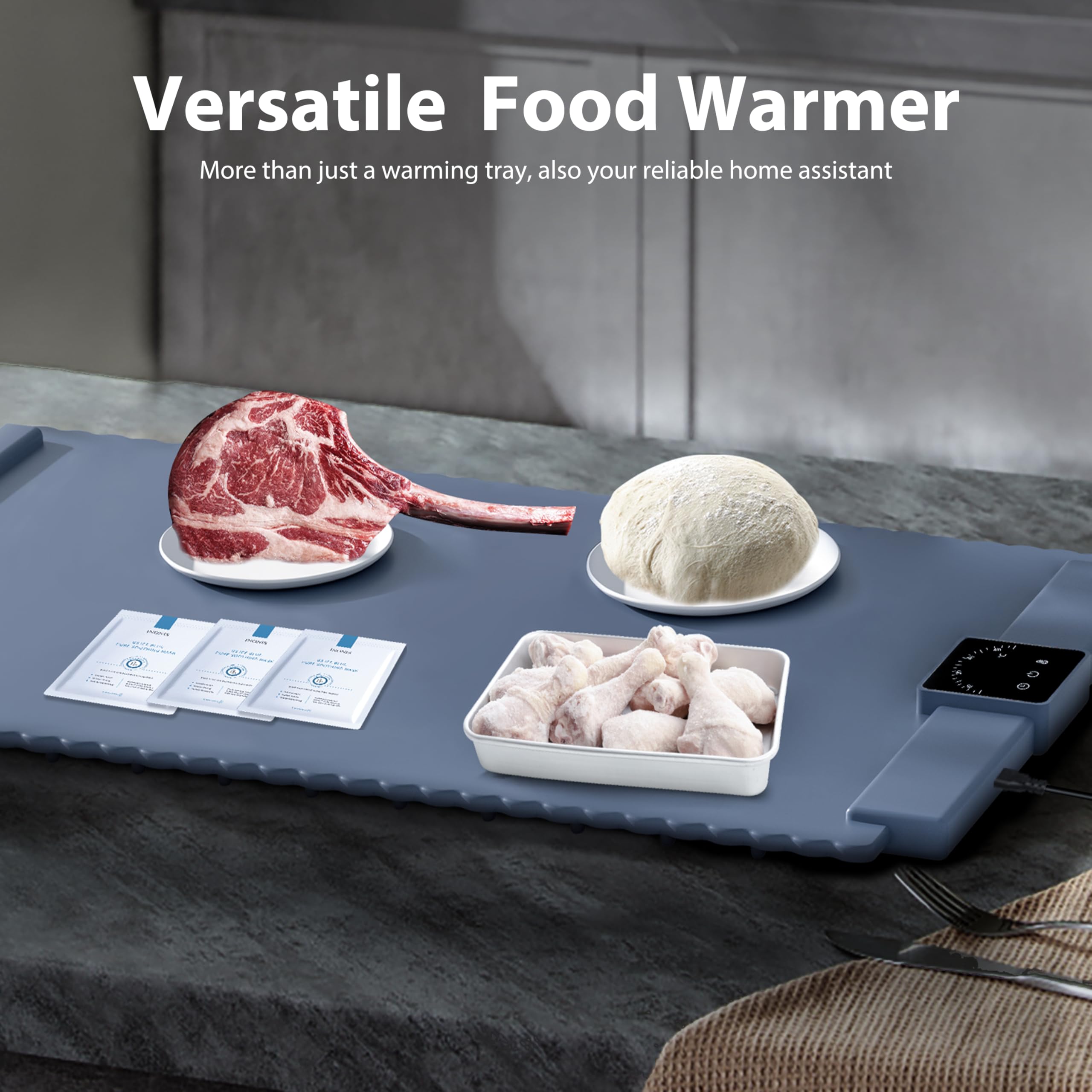 AGEETXT Electric Warming Tray, Full Surface Heating,Portable,Silicone Nano-Material Heating mat for Food,5 Temperature Settings,Auto Shut-Off Versatile Food Warmer for Gatherings,Parties, Family Blue