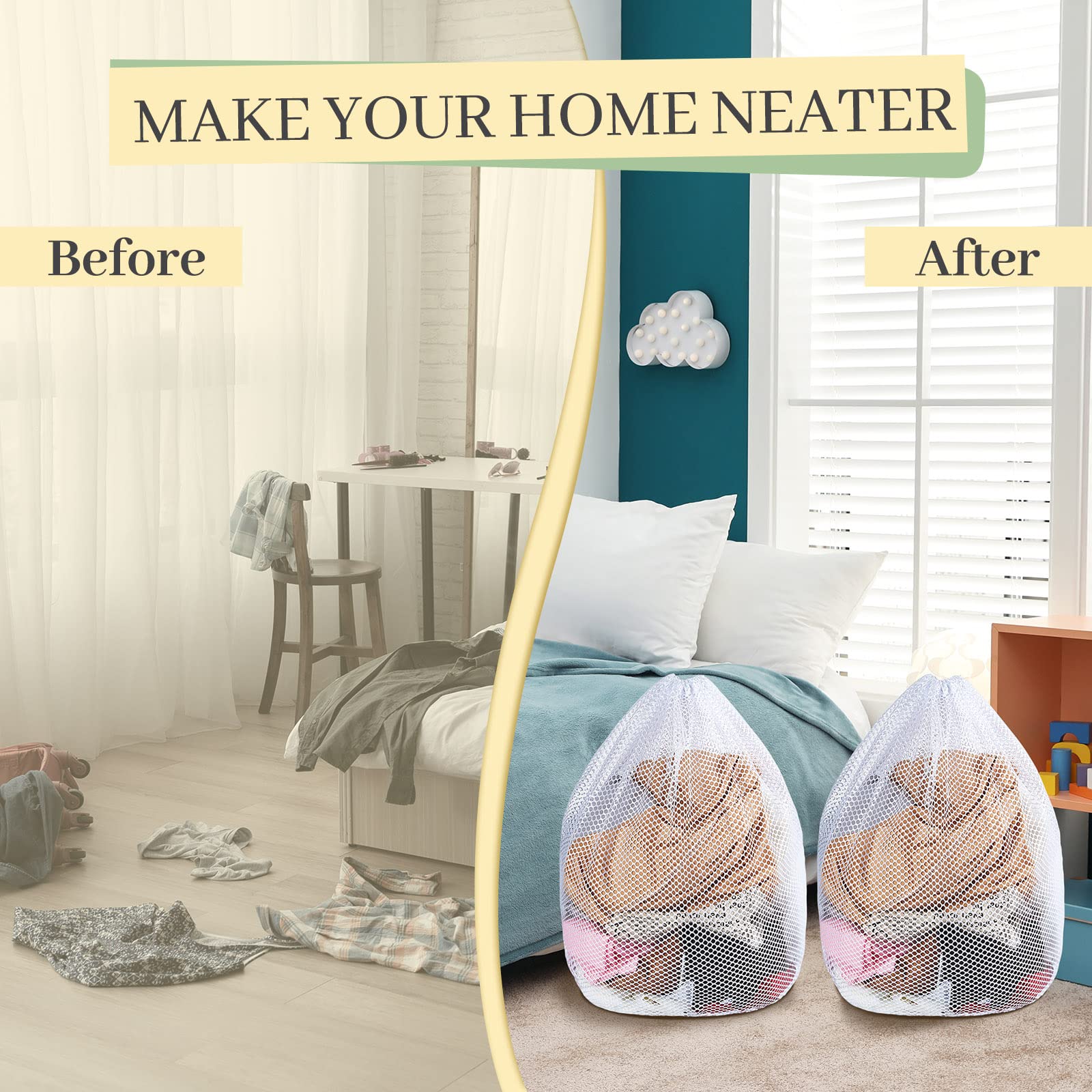 Mesh Laundry Bags with Drawstring 20 x 24'' Machine Washable White Laundry Mesh Bag Sturdy Large Net Laundry Wash Bag for Dormitory College Apartment Travelling Camping(20 Pcs )
