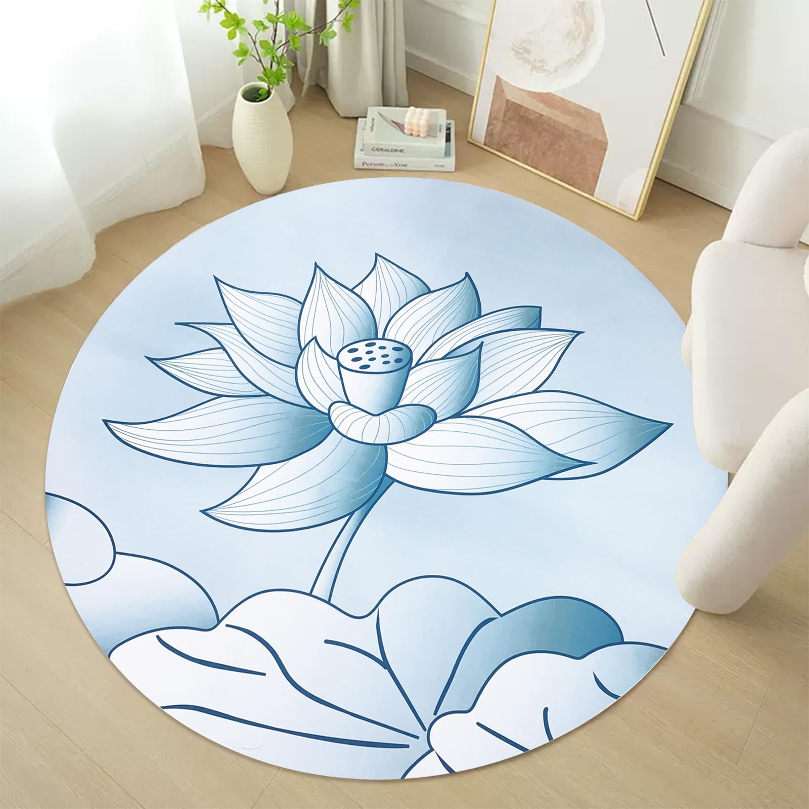 Abeigoi Round Meditation Yoga Mat Large Lotus Pilates Mat Non Slip Natural Rubber Backing Mat Suitable for Exercise, Meditation, Stretching and Yoga Workout Mat for Home Outdoor (4Ft)