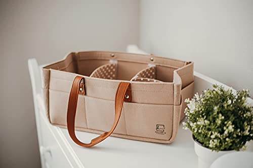 Keller's Corner Baby Diaper Caddy Organizer Beige Large & Small Pouch/Portable Holder Bag for Changing Table & Car/Nursery Storage Bin/Newborn Essentials Must Have