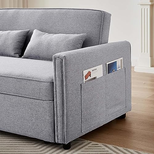 Antetek Sleeper Sofa Couch Bed, 54" Modern Linen 3 in 1 Convertible Loveseat Sleeper with Pullout Bed, Small Love seat Futon Sofa w/Adjustable Backrest for Living Room Bedroom, Light Grey