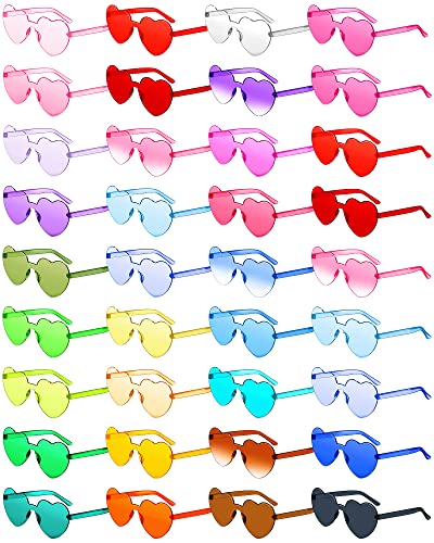 60 Pairs Rimless Sunglasses Heart Sunglasses Frameless Heart Shaped Sunglasses Transparent Candy Color Trendy Fun Sunglasses for Women Girls Bachelorette Party Favor, 30 Colors