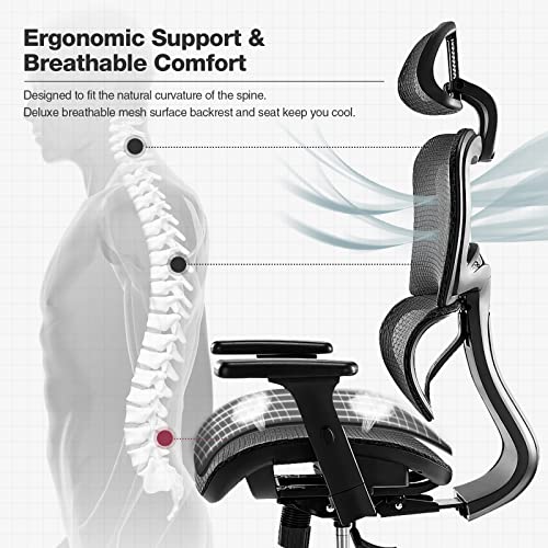 Ergonomic Office Chair, High Back Mesh Office Chair with 3D Armrests and Headrest, Adjustable Rolling Chair with Lumbar Support and Tilt Function, Breathable Mesh Chair for Gaming, Executive, Office
