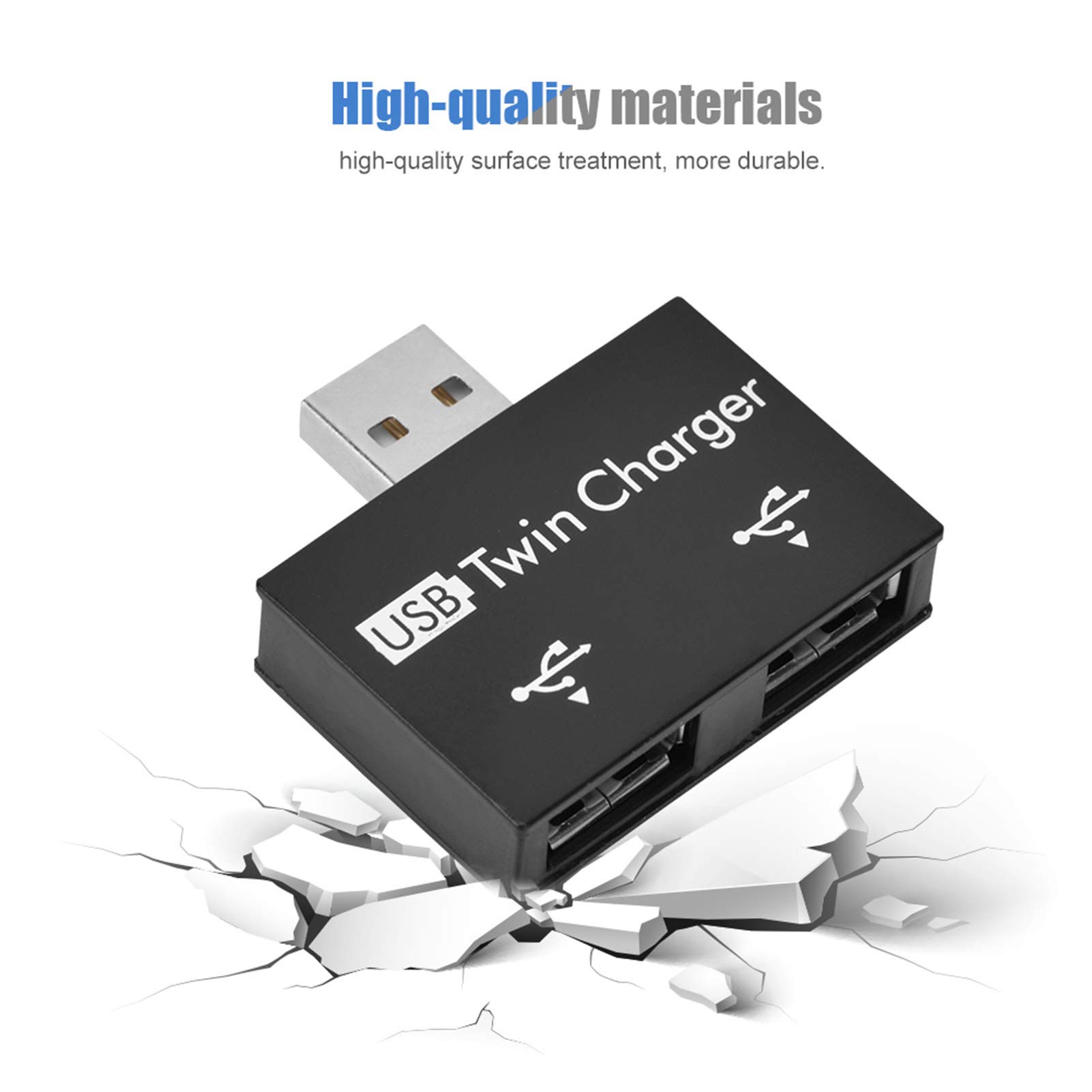 Portable Male to 2 Port USB Twin Charger USB Hub, USB2.0 Hub Adapter, Plug and Play for Mobile Device with USB Port(black)
