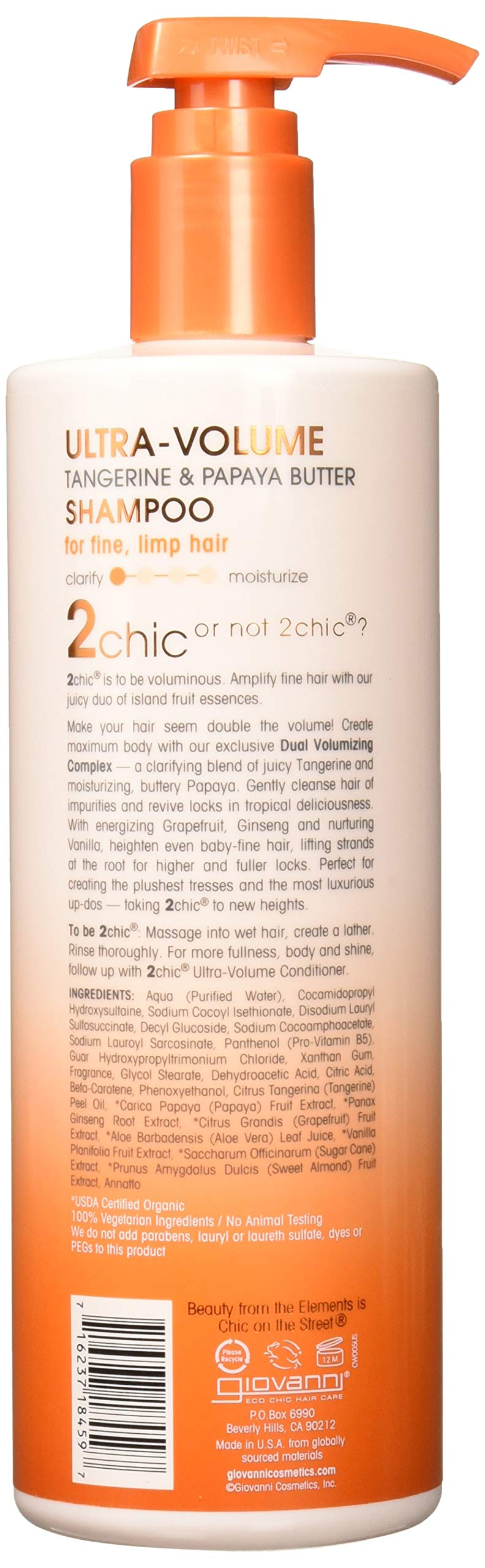 GIOVANNI - 2chic Ultra-Volume Shampoo with Tangerine and Papaya Butter- For Fine, Limp Hair - 24 Oz