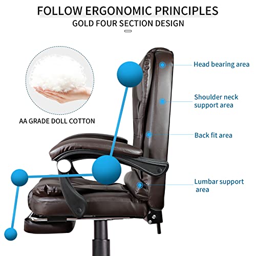 Ergonomic Office Chair with Footrest Massage Executive Office Chair High Back Office Chair with Lumbar Support Leather Recliner Chair for Home Computer Desk