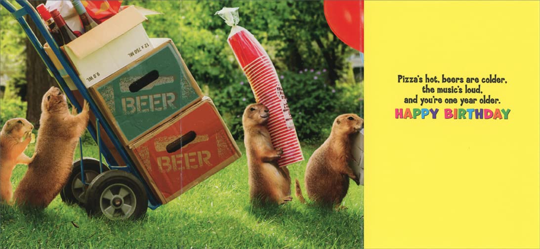 Avanti Press Groundhogs Pushing Dolly Loaded with Party Beverages Funny/Humorous Quad Fold Birthday Card