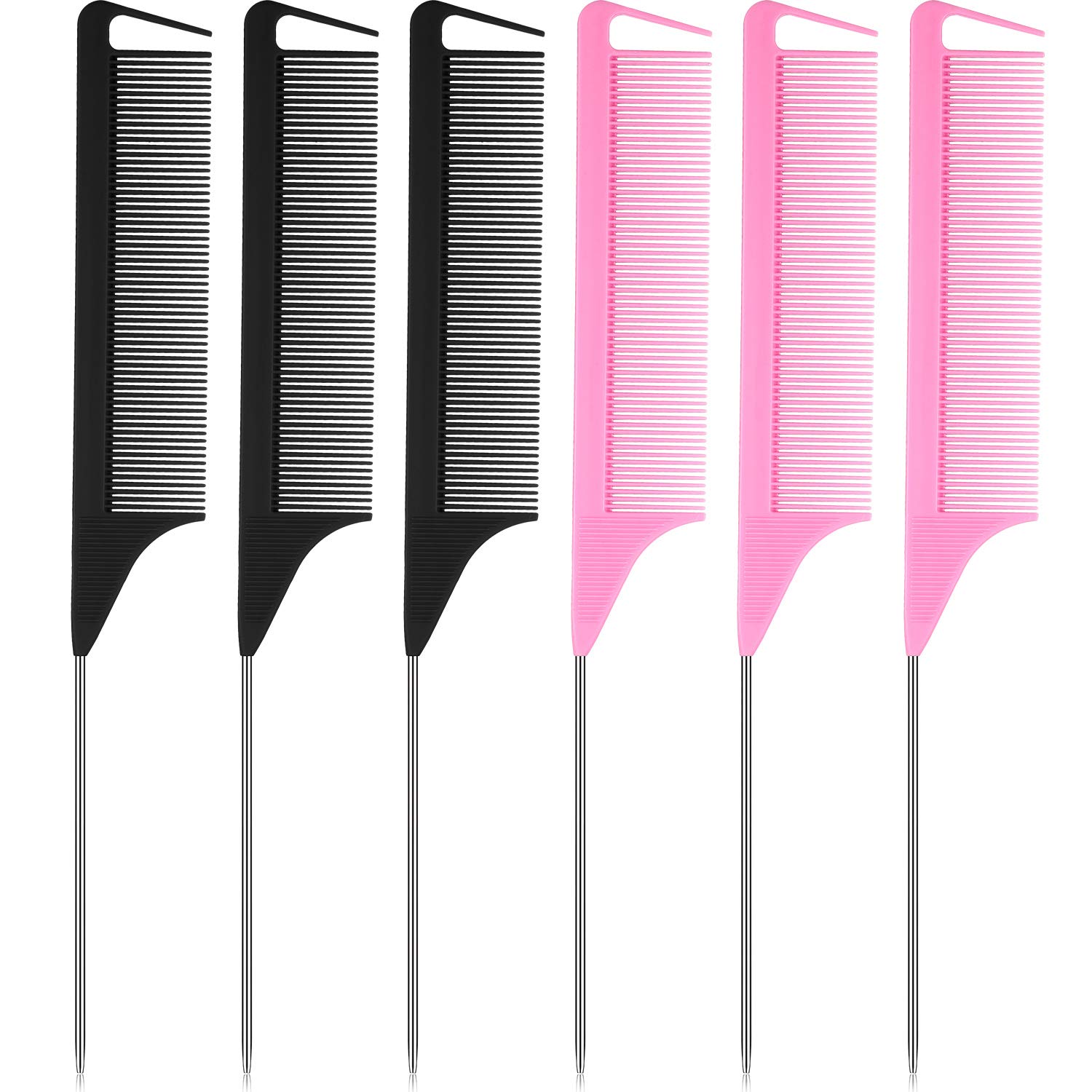 6 Pieces Hair Parting Comb Stainless Steel Pintail Comb Rat Tail Comb Teasing Combs for Hair Cutting Hairdressing Styling