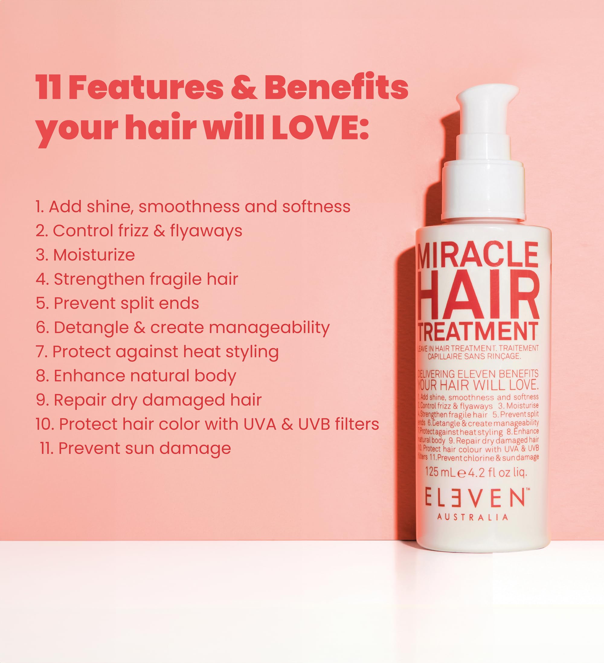 ELEVEN AUSTRALIA Miracle Hair Treatment Protect & Repair Hair Before Styling - 4.2 Fl Oz