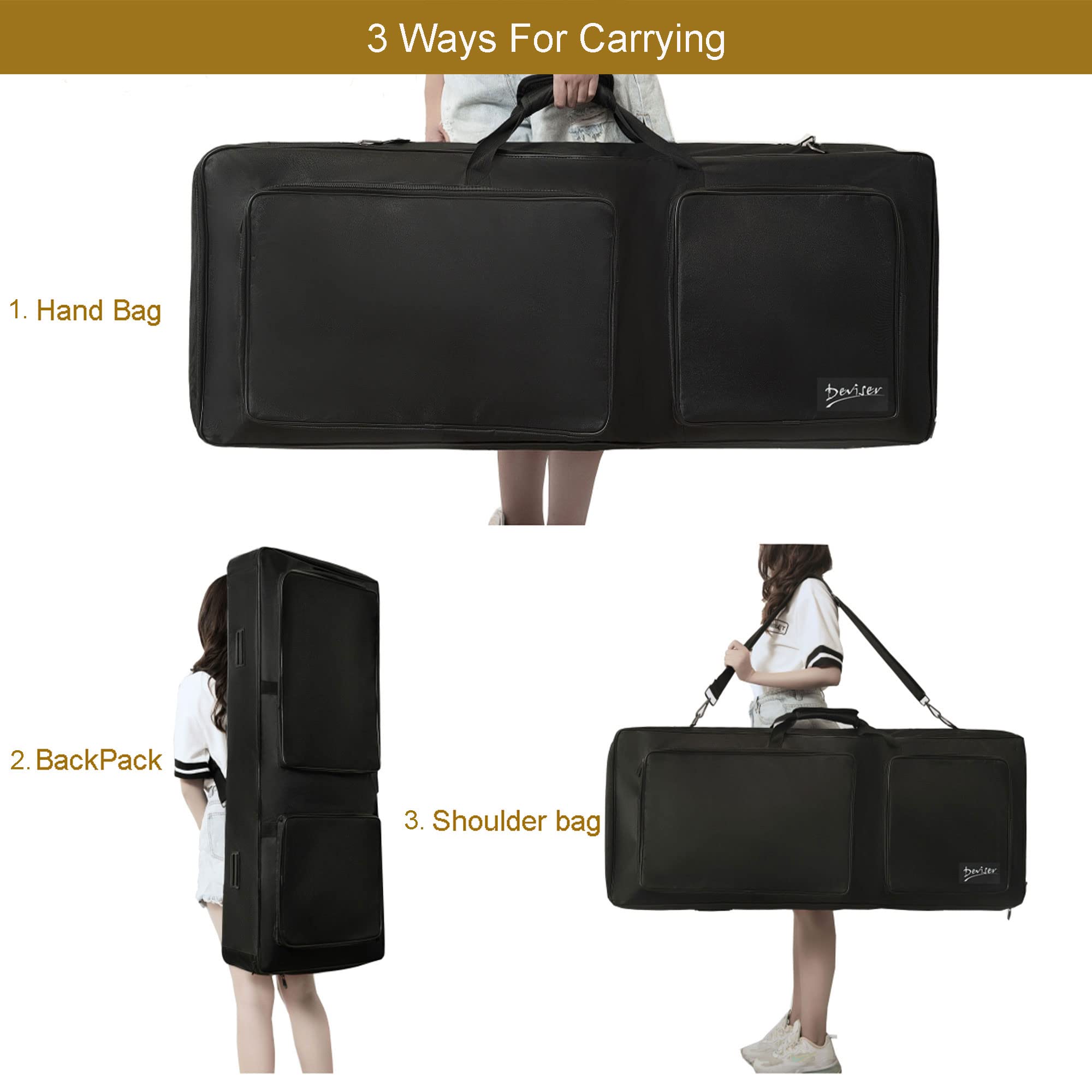 61 Key Keyboard Case Good Stitching 10MM Thick padding 40”×16.9”×5.5” Piano Case with Sponge Handles and take-down Shoulder Straps Padded Electric Keyboard Gig Bag Backpack with 3 ways to carrying
