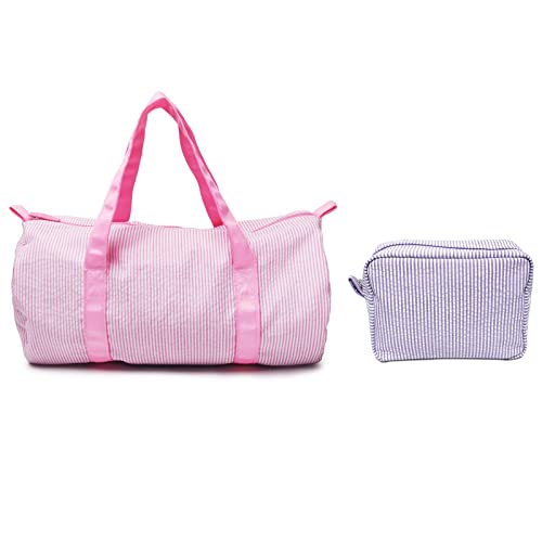 Kids Travel Overnight Bag Seersucker Carry On Lightweight and Seersucker Cosmetic Bag Travel Pouch