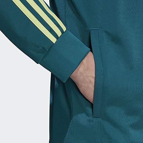 adidas Men's Regular Essentials Warm-Up 3-Stripes Track Jacket, Legacy Teal/Pulse Lime (Primegreen), Medium