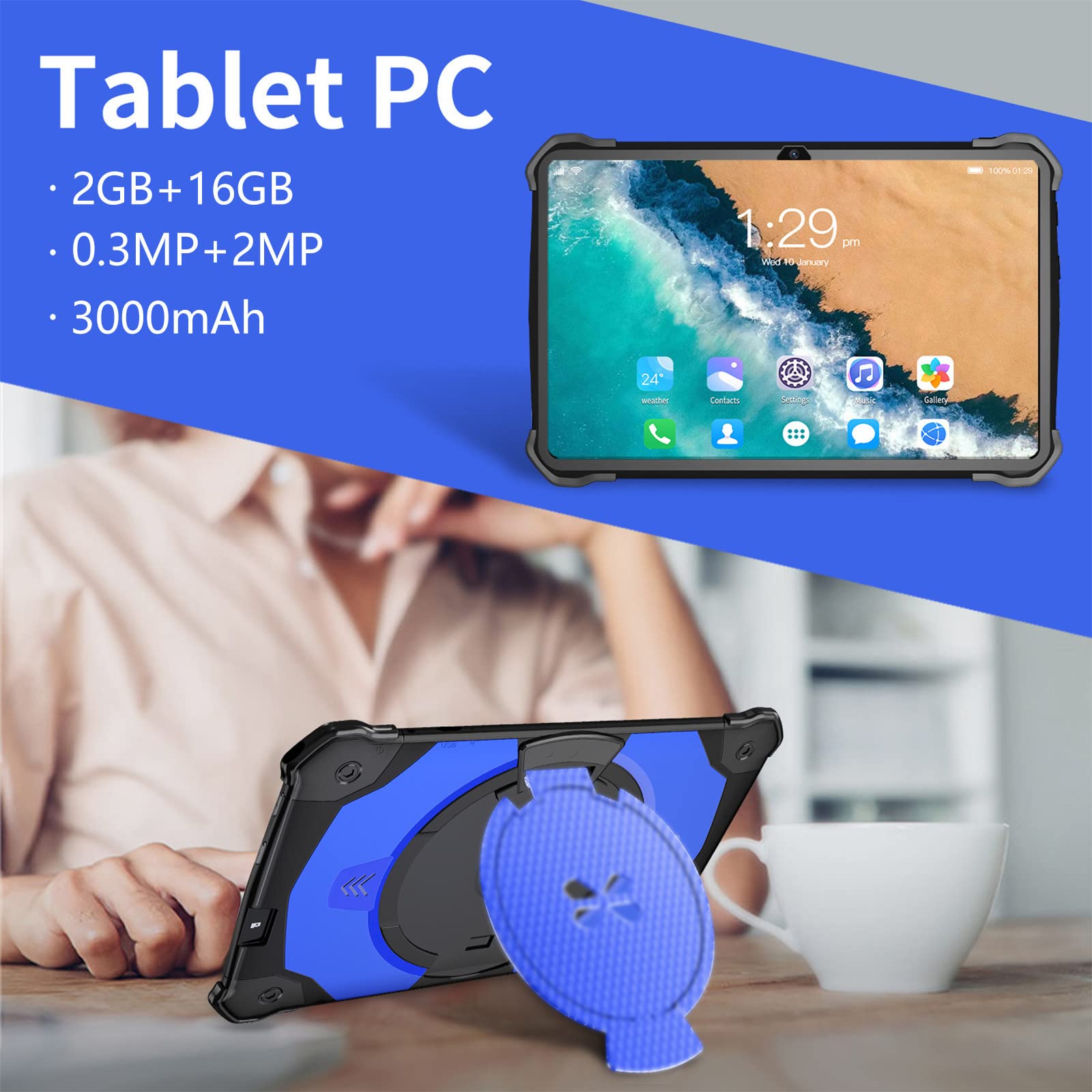 7 Inch HD Android Tablet - 7β Display IPS High Definition Screen 16 GB WiFi Bluetooth Voice Call Game Video Learning Tablet Sim Card Communication Function Light for Entertainment (Blue)