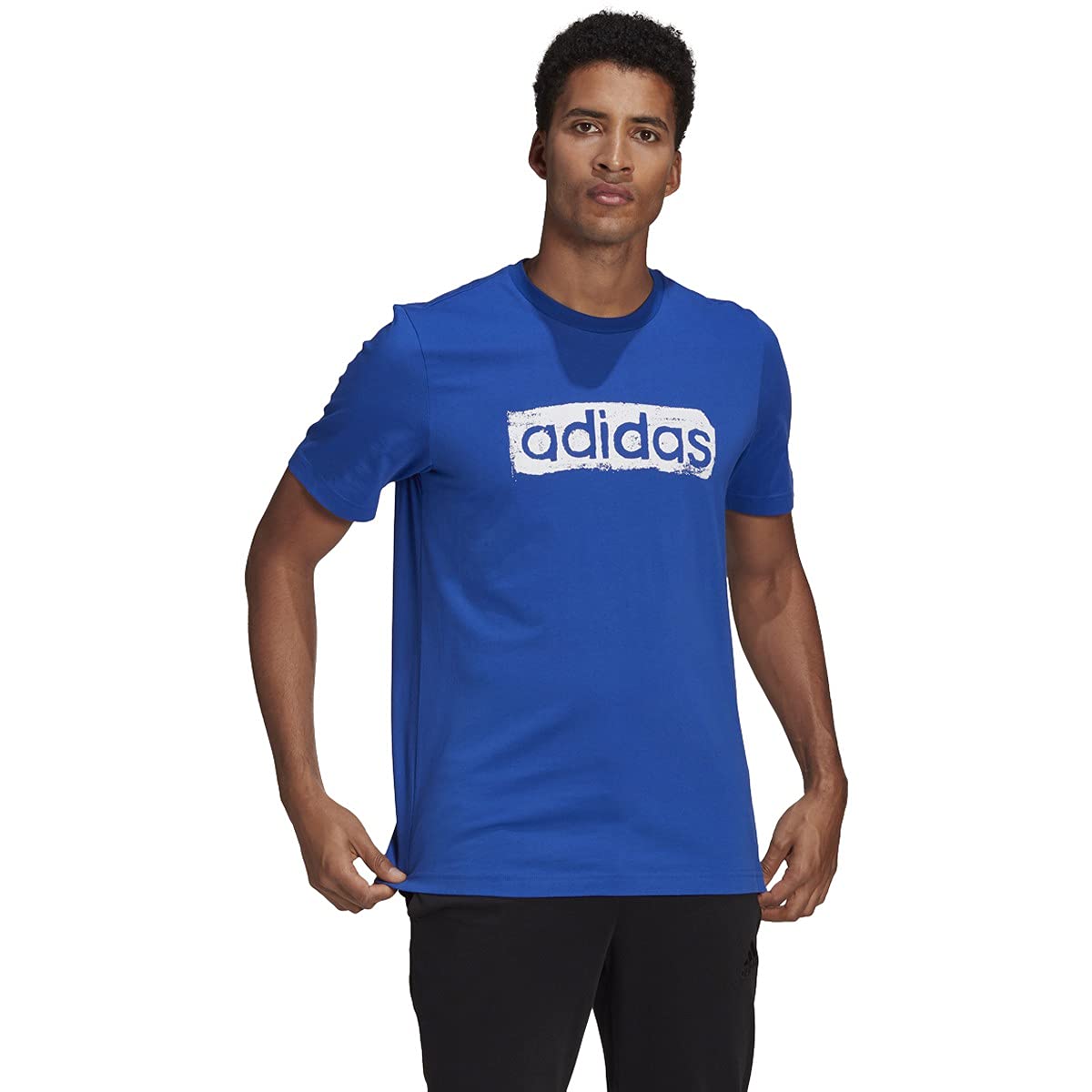 ADIDAS Men's Brushstroke Logo Crewneck T-Shirt Blue/White