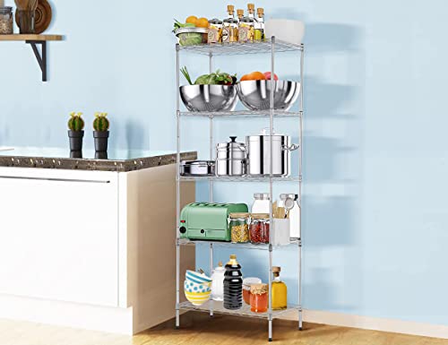 Metal Shelving, 5 Tier 750 Lbs Capacity Wire Shelving with Leveling Feet, Nsf Certified Metal Shelves for Kitchen Pantry Closet Laundry Bathroom Office, 5-shelf Metal Storage Shelves Storage Rack