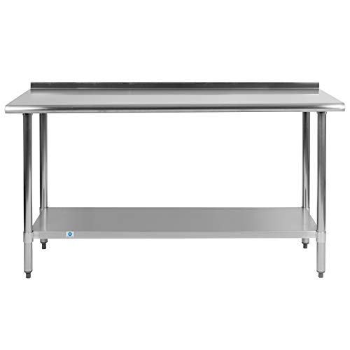 EMMA + OLIVER Stainless Steel 18 Gauge Kitchen Prep and Work Table with Backsplash and Shelf, NSF - 60" W x 24" D