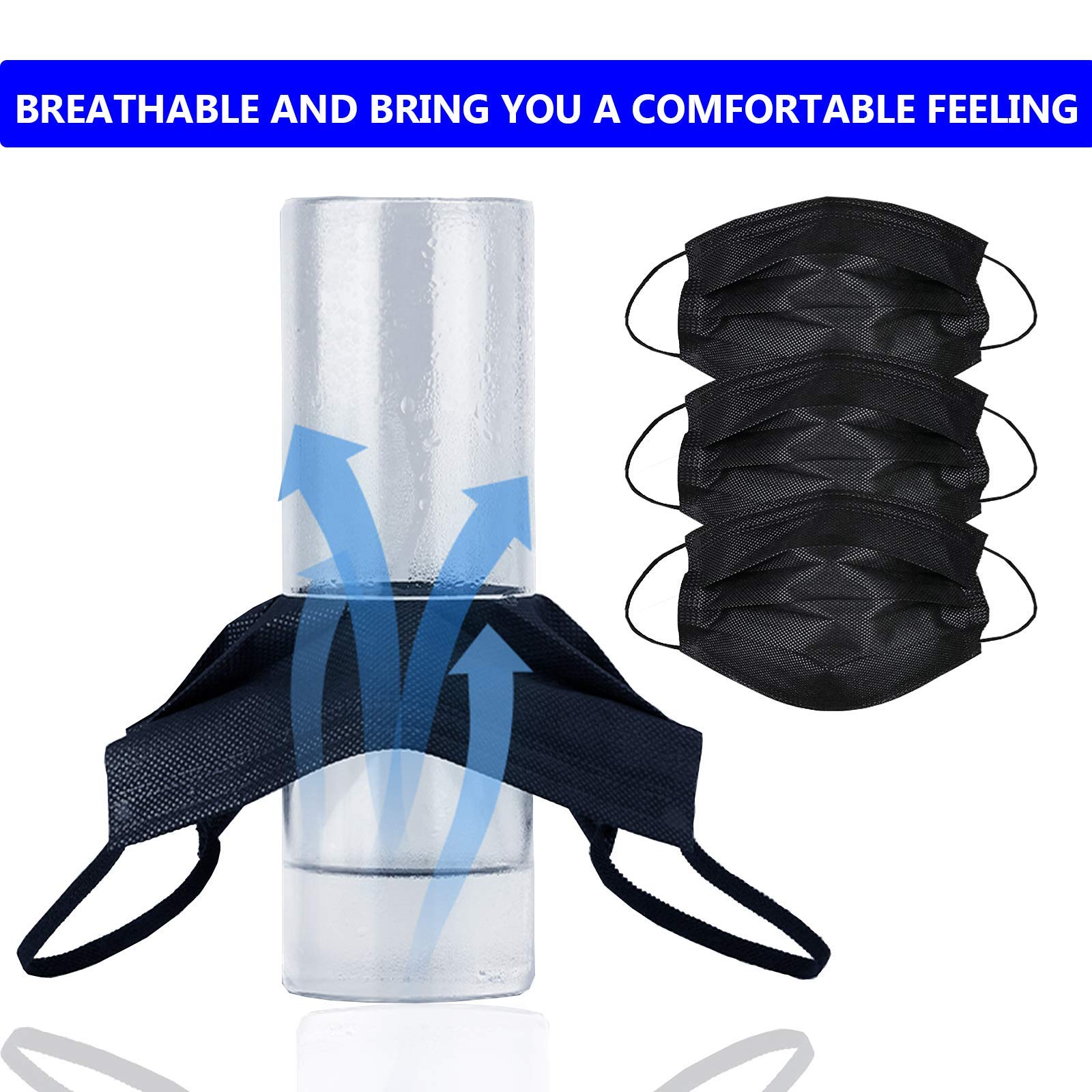 50 PCS Black Disposable Face Masks Safety Soft Breathable Elastic Ear Loop Face Masks for Women and Men Daily Comfy mask(50, Black)…