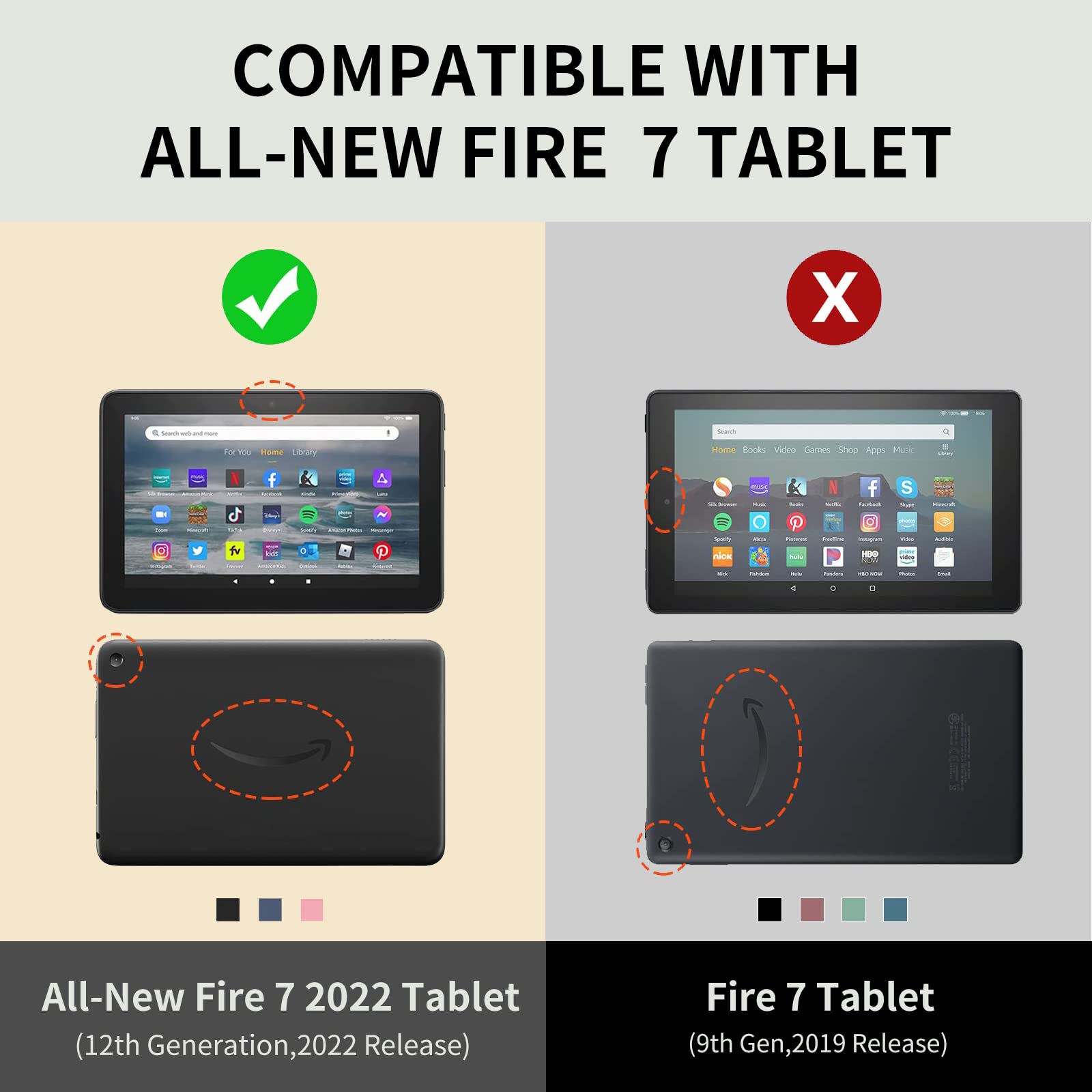 All New Kindle Fire 7 Tablet Case(12th Generation,2022 Model Release),Auto Sleep/Wake Multi-Angle Stand Folio Cover for Amazon Fire 7 Tablet with Pocket/Card Slots,Grey