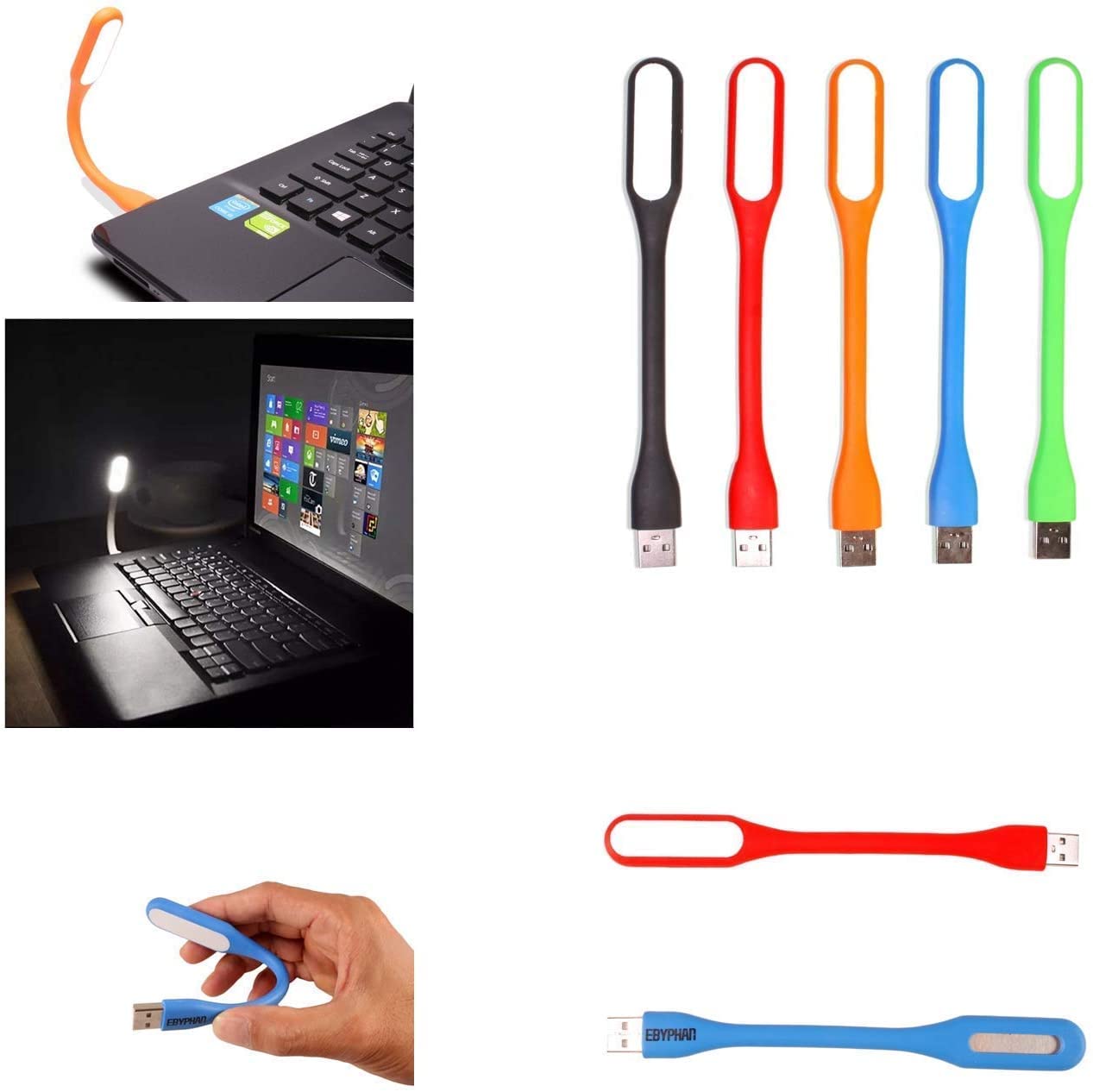 EBYPHAN Mini USB Light for Keyboard, Flexible USB Laptop Light, Adjustable USB Lamp for Notebook Computer(Gooseneck Structure, LED Lighting Source, 10-Pack)