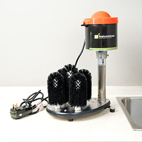 Restaurantware Clean Tek Professional 5-Brush Electric Glass Washer 1 Heavy-Duty Bar Washer - Upright For Bar Or Kitchen Stainless Steel Automatic Glass Washer 115V 1.3 HP NEMA 5-15P Plug
