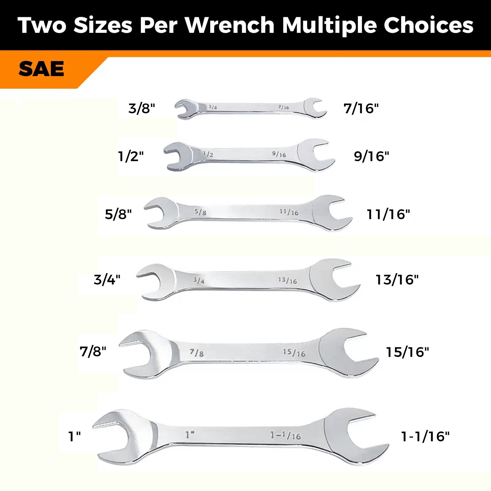 Der Erwachte Super-Thin Open End Wrench Set, SAE, 6-Piece, Including 3/8", 7/16", 1/2", 9/16", 5/8",11/16", 3/4", 13/16", 7/8", 15/16", 1", 1-1/16", Slim Wrench Set with Rolling Pouch