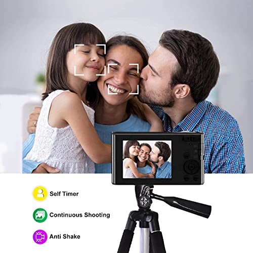 eDealz 44MP Digital Camera Compact Point and Shoot Camera with 32GB SD Card, 16X Digital Zoom, Kids Camera 2.4 Inch Screen, Vlogging Camera for Teens Students Boys Girls Seniors (Black)