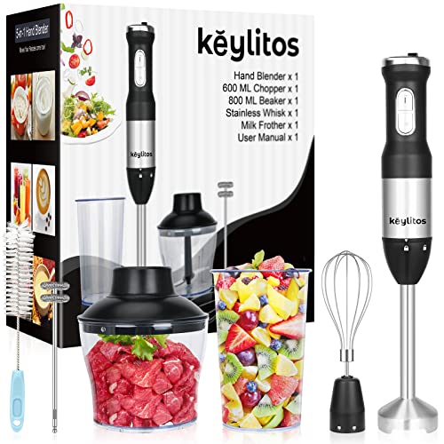 Keylitos 5 in 1 Immersion Hand Blender Mixer, [Upgraded]1000W Handheld Stick Blender with 800ML Beaker,600ML Chopper,Whisk and Milk Frother for Smoothie,Baby Food,Sauces Red,Puree,Soup