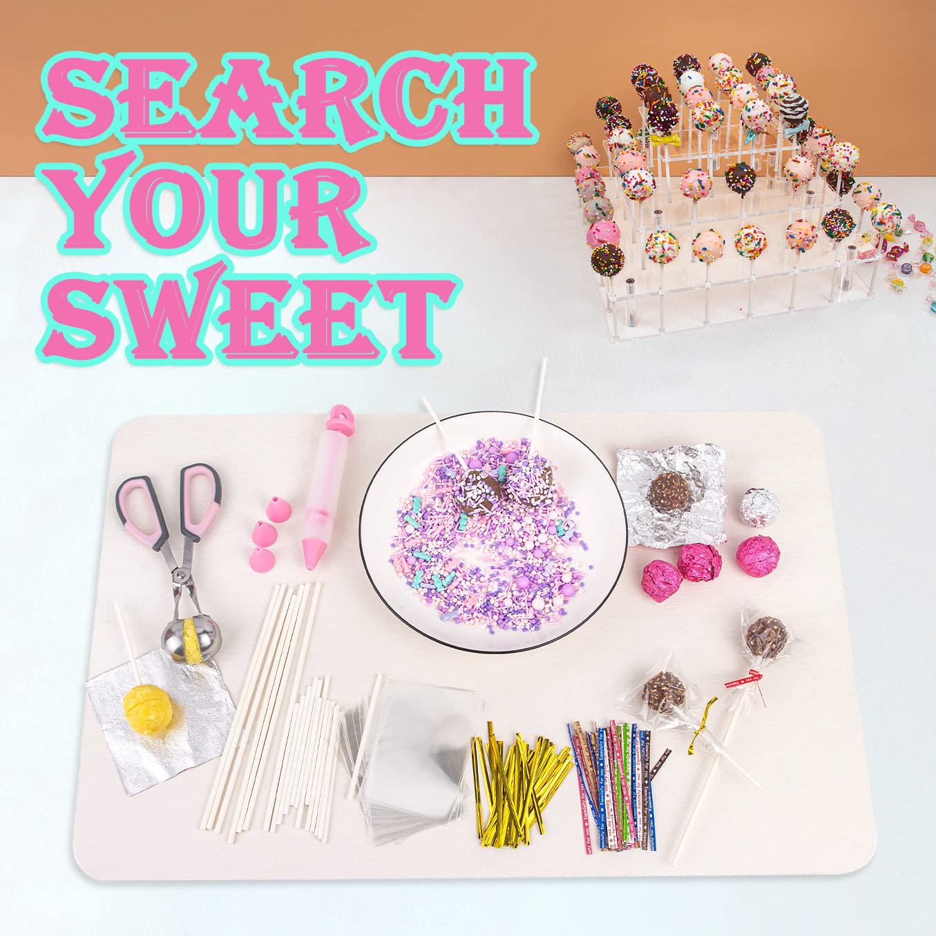 652Pcs Cake Pop Maker Kit Including Cake Pop Sticks and Wrappers, Twist Ties, Cake Pop Roller, Decorating Pen, Candy Foil Wrappers, Cake Pops Bags Supplies for Lollipop, Candies, Chocolates