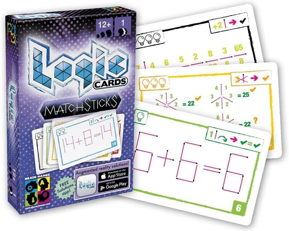 Brain Games Logic Cards Matchsticks - Math Brain Teaser Card Game for Kids, Teenagers & Adults - Award Winning Family Fun!