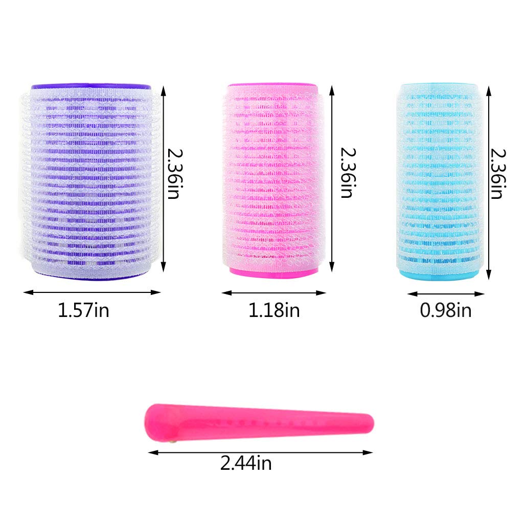60pcs Rollers for Hair 3Size (40mm,30mm,25mm,12pcs per size) Multicolor Plastic Duck Clips 24pcs Self Grip Hair Rollers Set