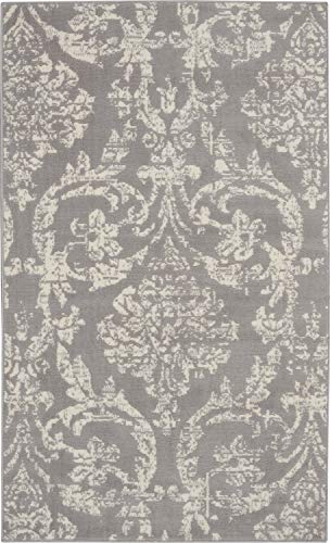 Nourison Jubilant Damask Grey 3' x 5' Area -Rug, Easy -Cleaning, Non Shedding, Bed Room, Living Room, Dining Room, Kitchen (3x5)