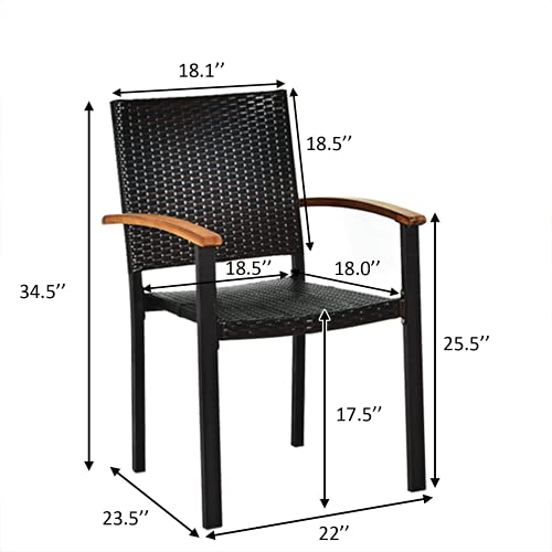 4PCS Outdoor PE Rattan Lounge Chairs Patio Dining Chair Stackable Leisure Chair Wicker Armchair Comfortable Armrest Ergonomic Backrest Perfect for Deck Backyard Balcony Garden Poolside Use