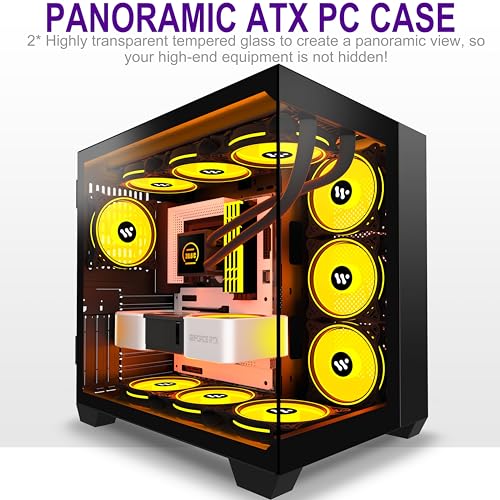 AMANSON PC CASE ATX Gaming PC Cases ，Mid-Tower USB 3.0 with Double Tempered Glass Full View Computer Cases Black (Fans are not Included) (H6)