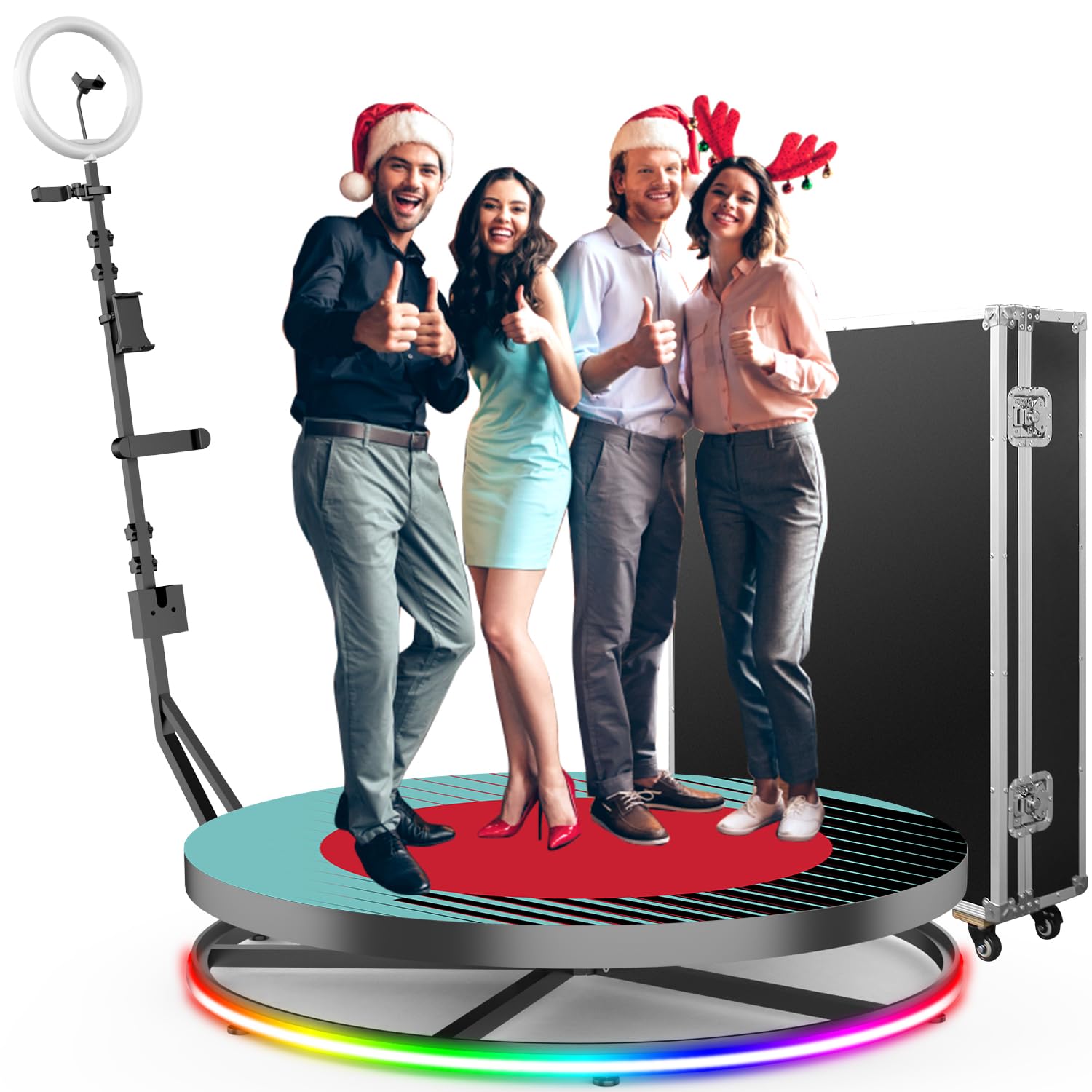 360 Photo Booth Machine for Parties with Ring Light Selfie Holders Remote Control Automatic Slow Motion 360 Camera Booth for Cheristmas Wedding 80cm 31.5 inch with Flight Case