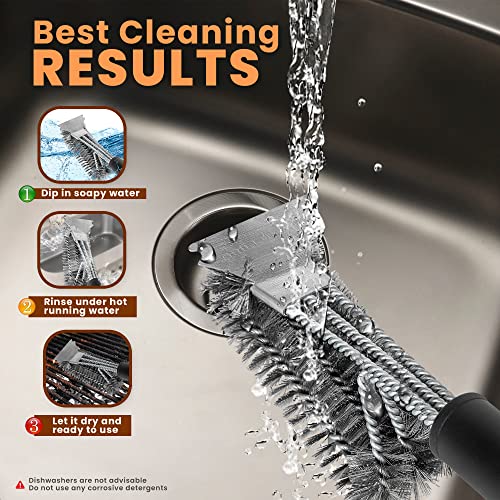 BBQ Grill Brush and Scraper, BBQ Brush for Grill Cleaning - 18β Extra Strong 3 in 1 Safe Wire Bristles Barbecue Triple Scrubber Grill Cleaning Brush for Gas Charcoal Grilling Grates BBQ Grill Brush