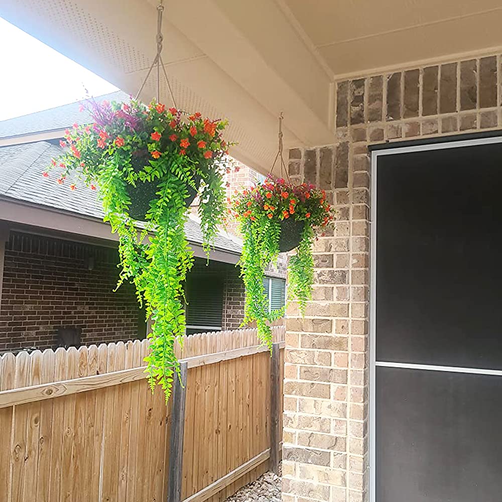 CLONG 2 pcs Artificial Hanging Ferns Plants Vine Fake Ivy Boston Outdoor UV Resistant Plastic Plants (Green)