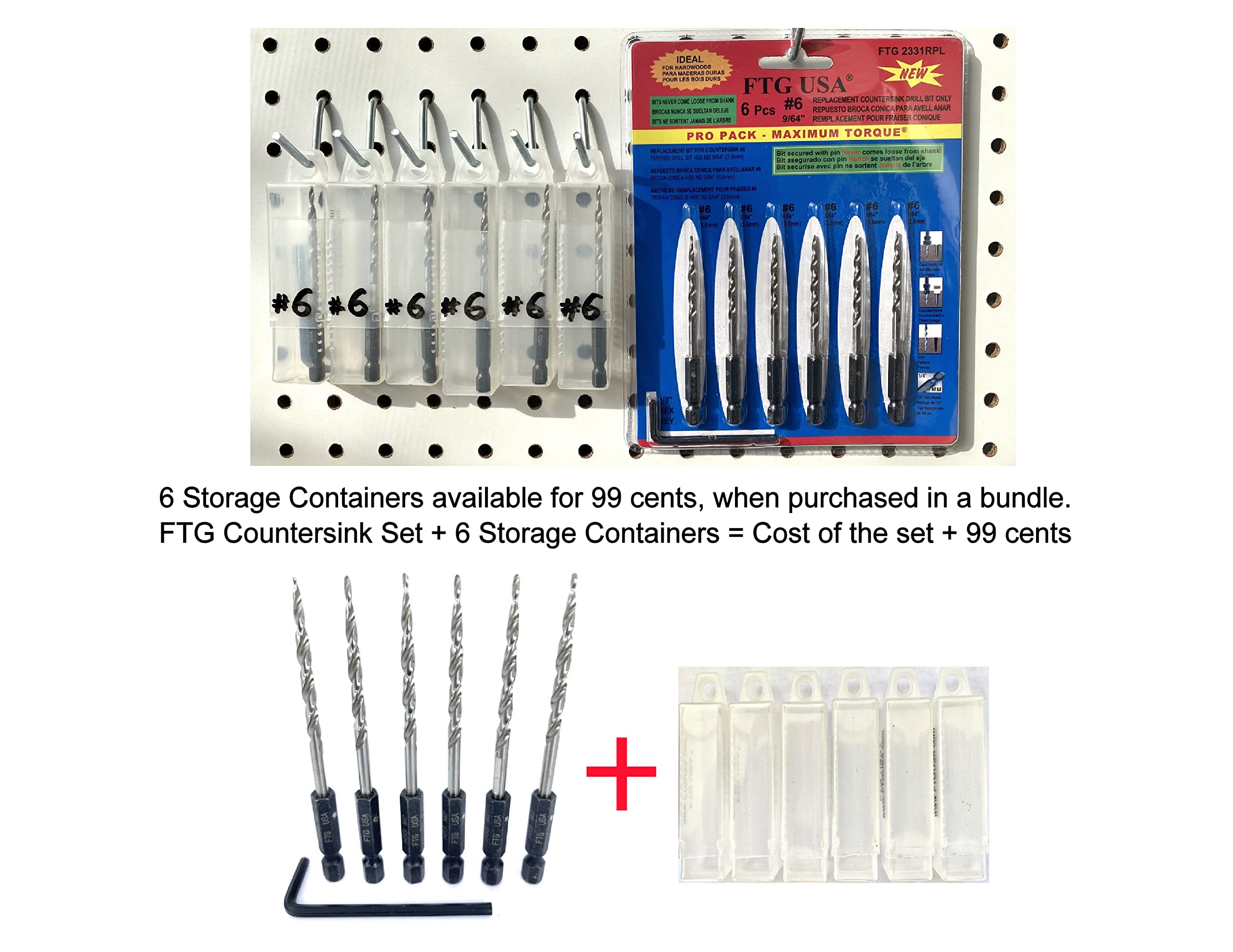 FTG USA Replacement Tapered Countersink Drill Bit Set 6 Pc (#6) 9/64"