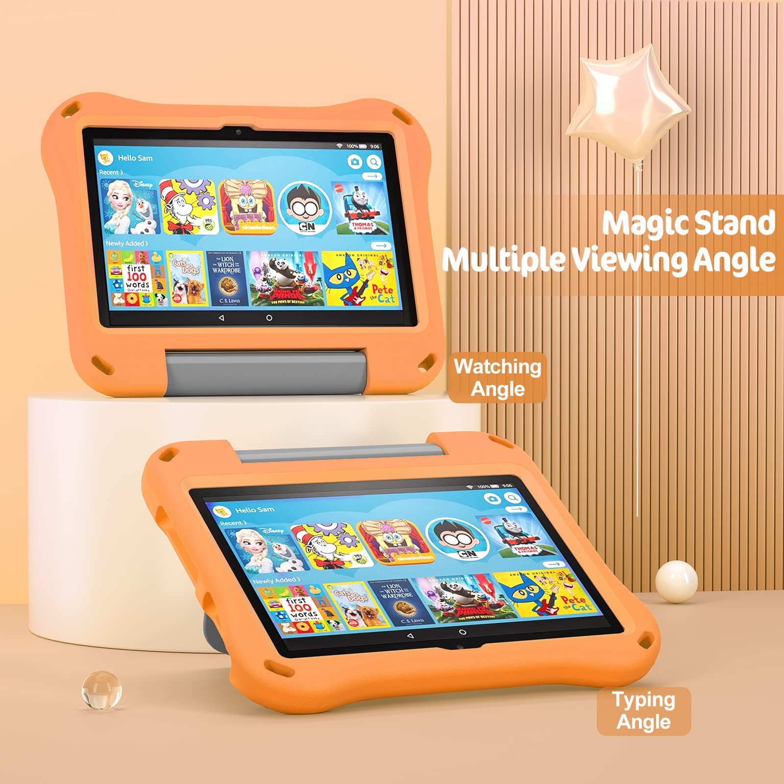 All-New H D 8 Case, Tablet 8 Kids Case (12th Generation, 2022 Release/10th Generation, 2020 Release) - Shockproof Case with Handle Stand HD8 inch Tablet -Orange