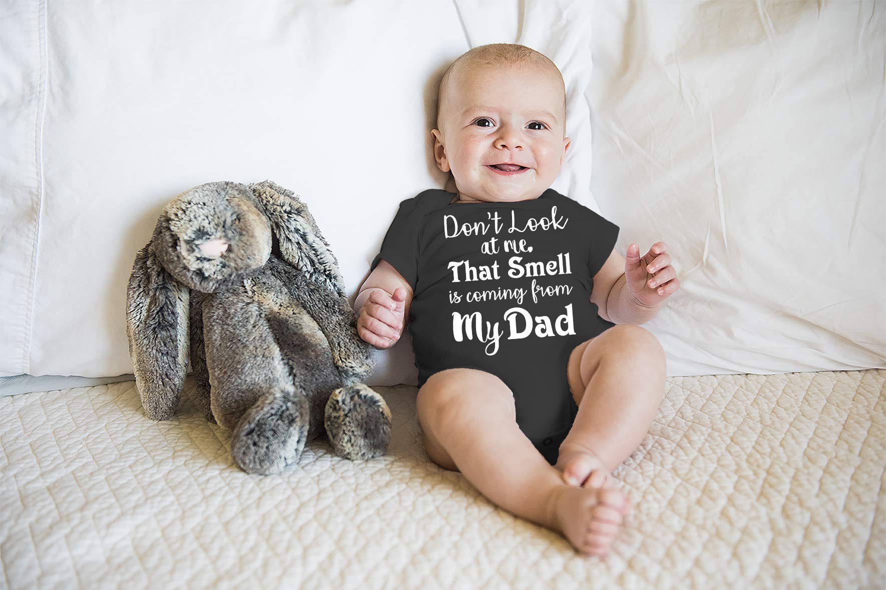 Don't Look At Me That Smell Is Coming From Daddy Funny Cute Infant Creeper, One-Piece Baby Bodysuit (Black, 6 Months)