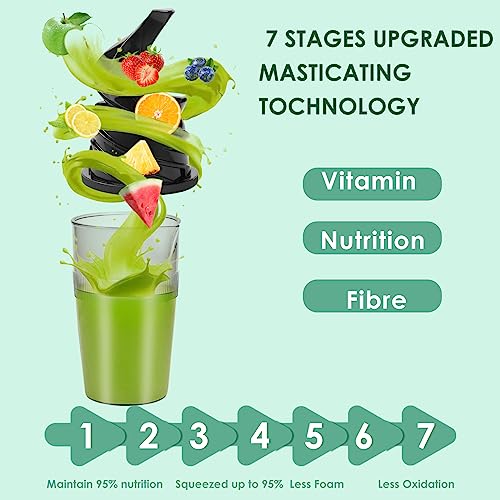 Cushore Masticating Juicer with Powerful 60NM DC Motor, Easy to Clean Cold Press Juice Extractor, Low Noise, Nutrient and Vitamin Dense, 20oz Pulp Cup and Juice Cup and Clean Tool are included