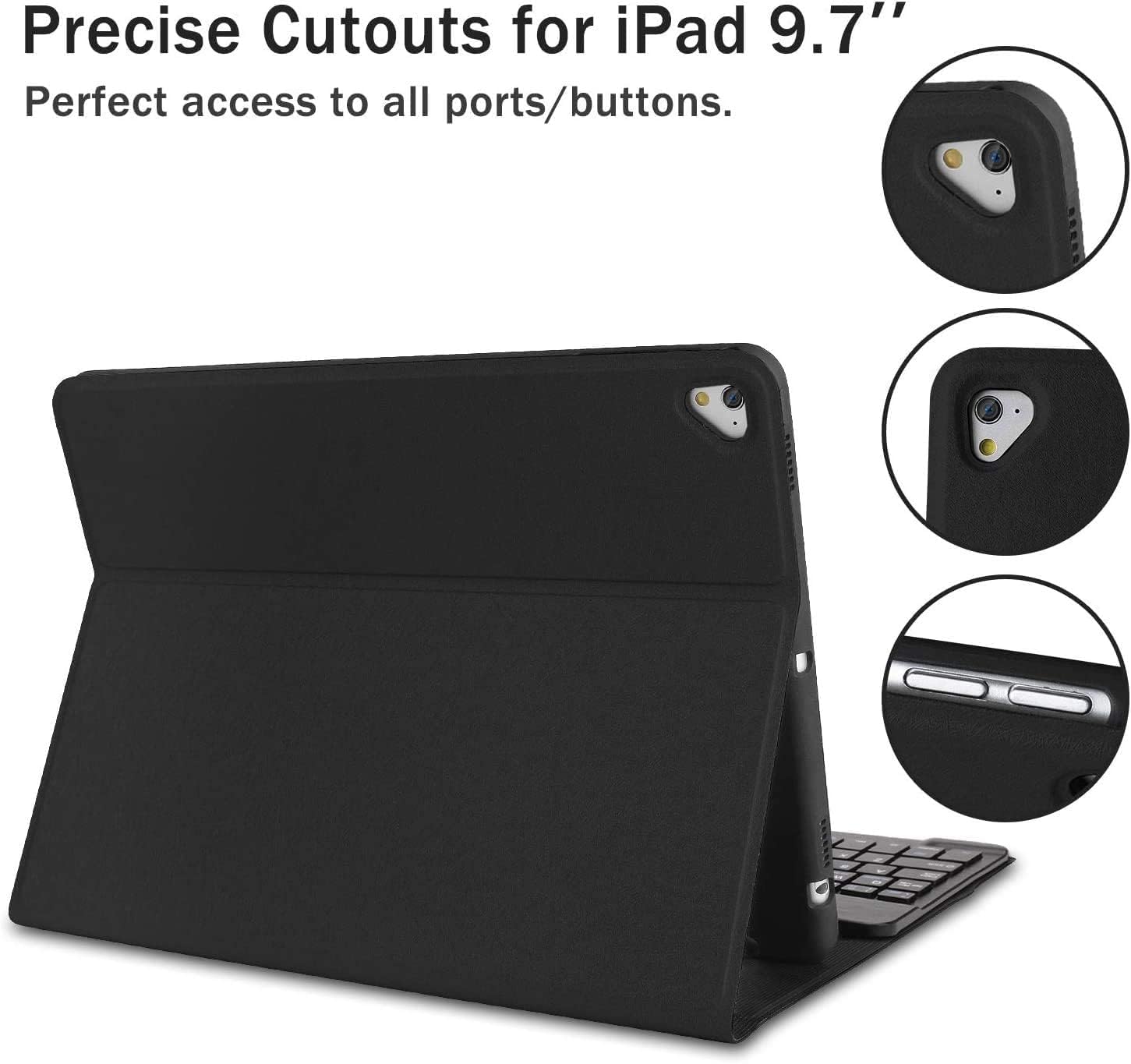 KVAGO iPad Keyboard Case 9.7 inch, Compatible with iPad 6th Generation,iPad 5th Generation, iPad Pro 9.7 inch, iPad Air 2,iPad Air, Protective Folio Cover with Wireless Bluetooth Keyboard -Black