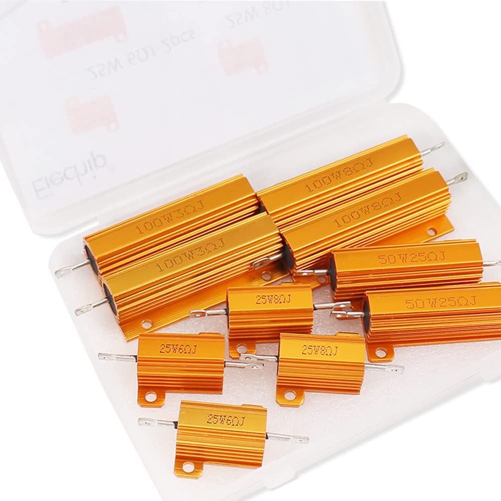 WOWOONE Set of 10 Power Resistor, Aluminum Shell Resistors, 25W 6 Ohm/8 Ohm, 50W 25 Ohm, 100W 8 Ohm/3 Ohm Watt Shell Power Aluminum Housed Case Wirewound Resistor for Nest Hello Doorbell