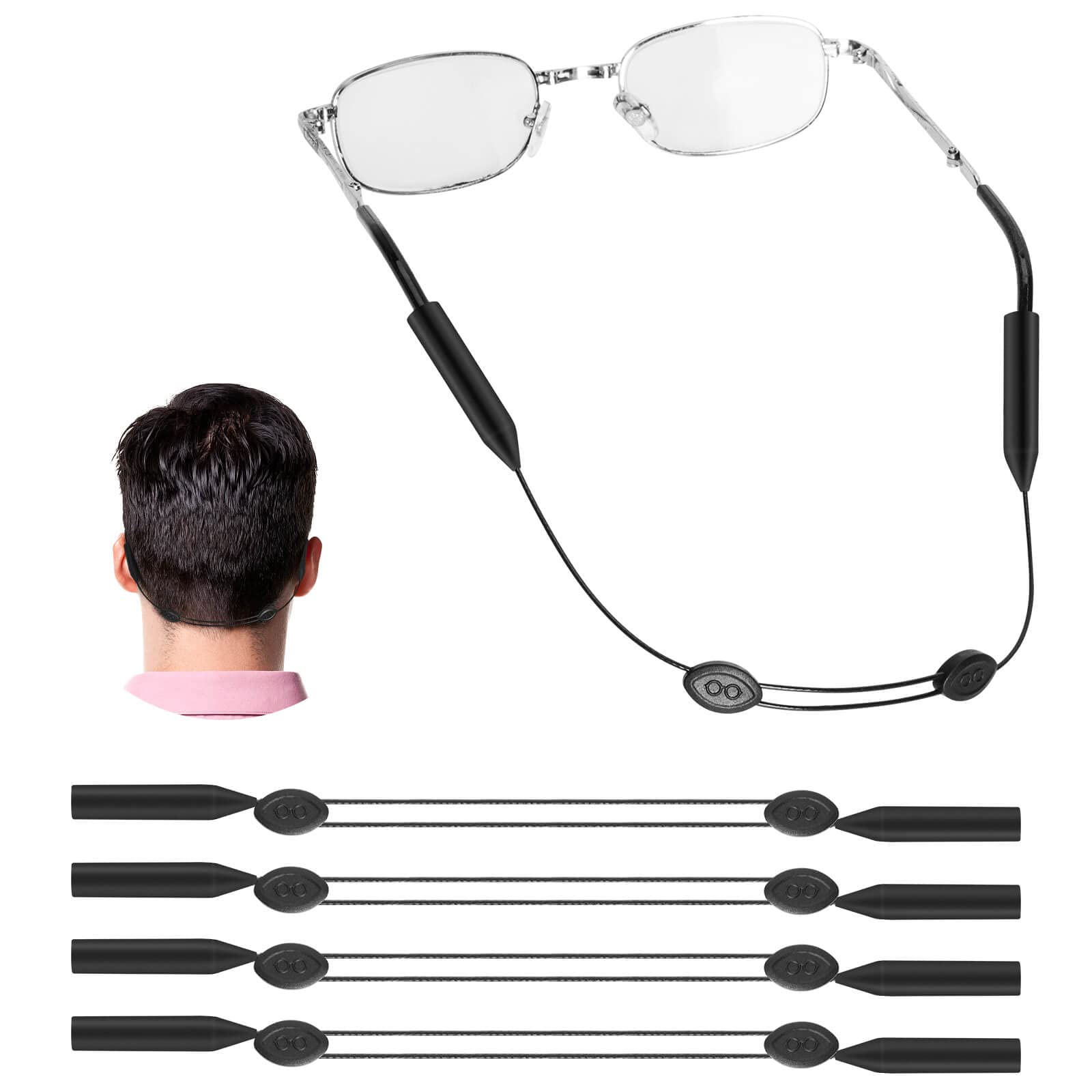 4 Pcs Glasses Strap, Easy to Adjust Glasses Strap, Sunglasses Eyeglasses Strap, Fixed Glasses, Suitable for Mountain Climbing, Cycling, Skateboarding etc