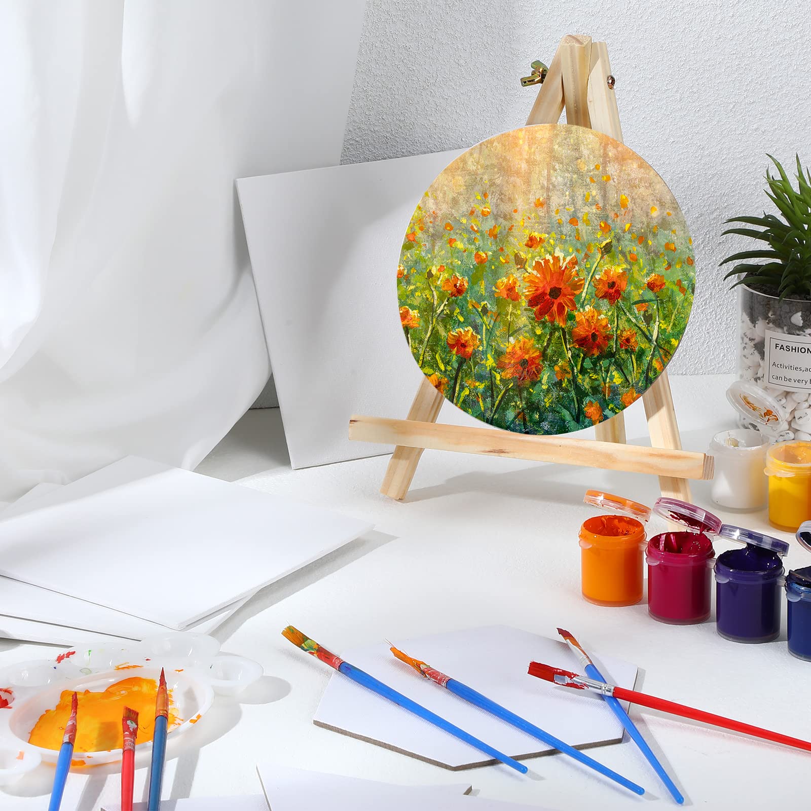 36 Pcs Canvases for Painting Kids 2 Mini Easels Blank Hexagon Round Triangle Shape Painting Canvas Stretched White Panels Canvas Boards for Arts (6 Inch)